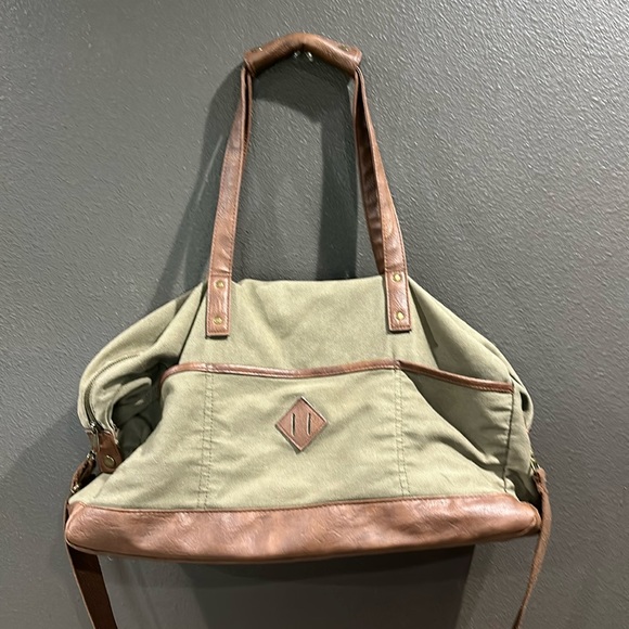 Mossimo Supply Co. | Bags | Army Green Weekender Bag Dark Brown Leather ...